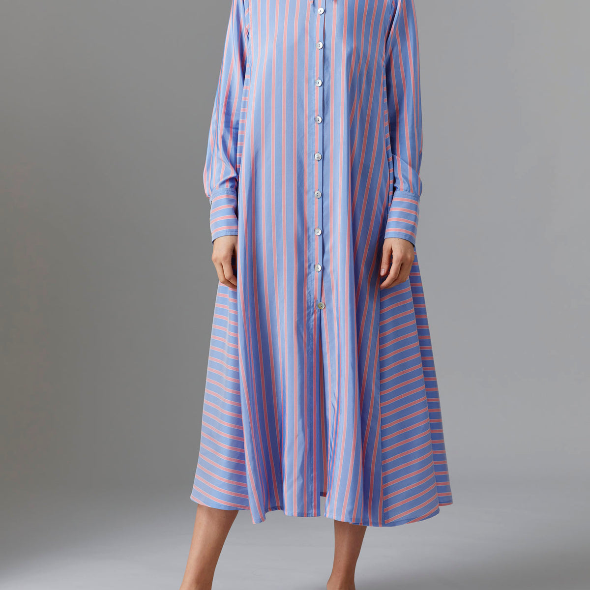 Alceste Dress - Heaven Blue/Pink Silk Road Stripes by Thierry Colson
