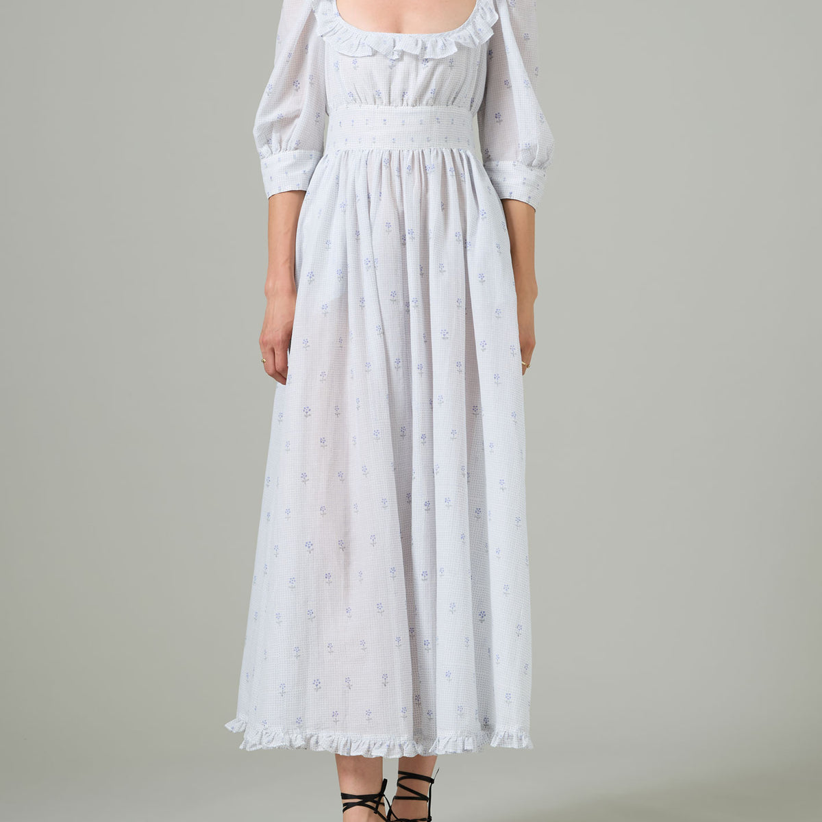 Yolande Dress - Buthi Block Print - White – Thierry Colson