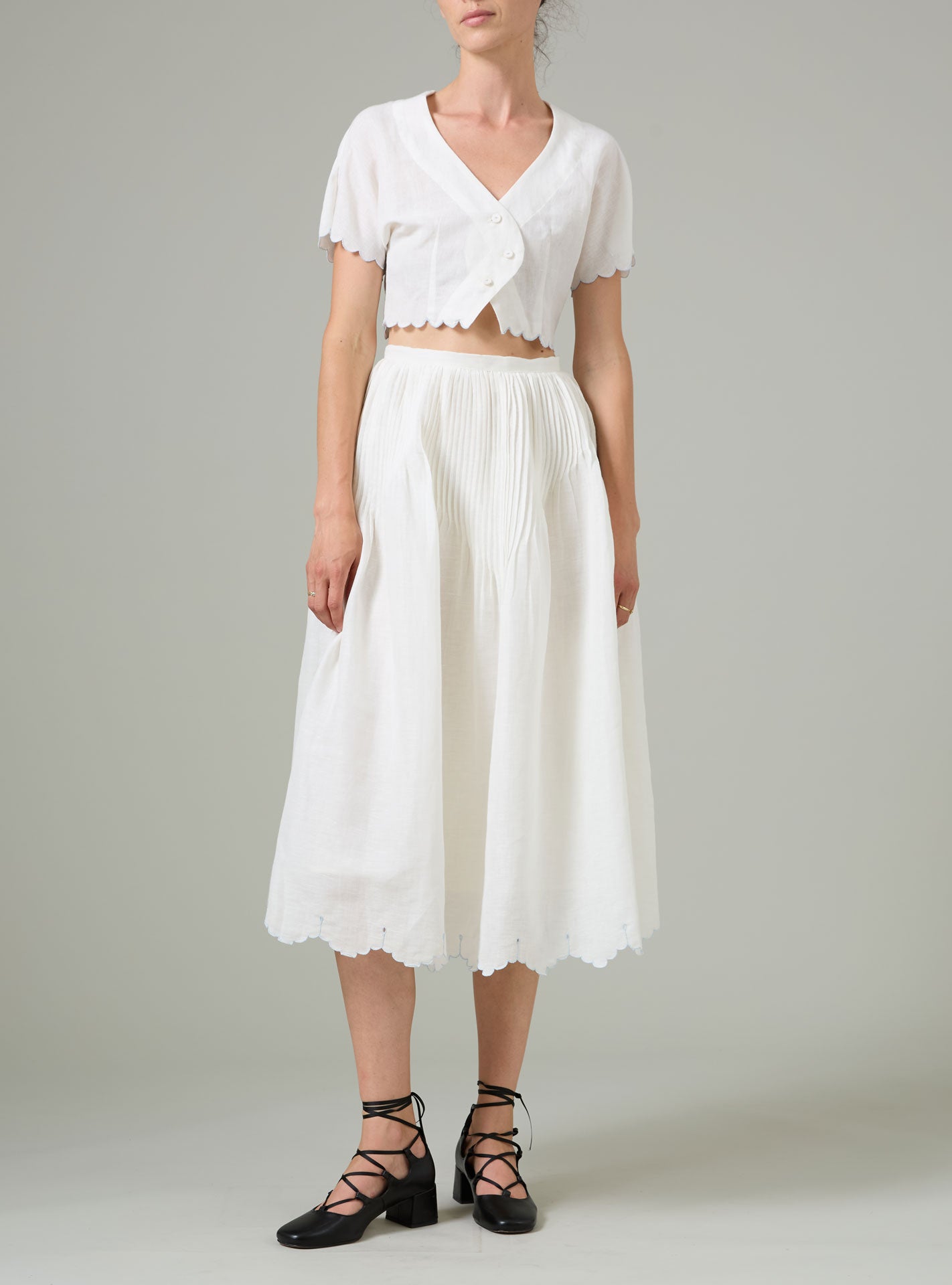 Rachel mini Kaftan - Jacobean Scallops - Grey – Thierry Colson