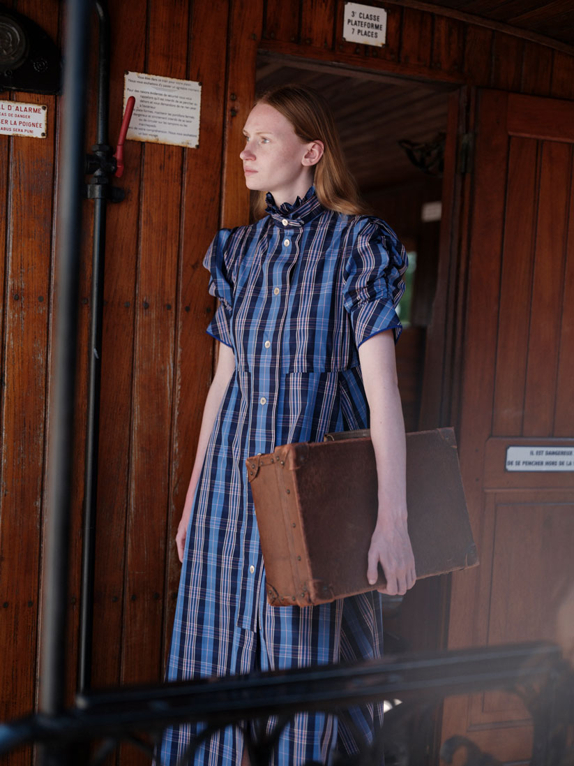 Venetia Dress - Victorian Check - Green and Pink – Thierry Colson