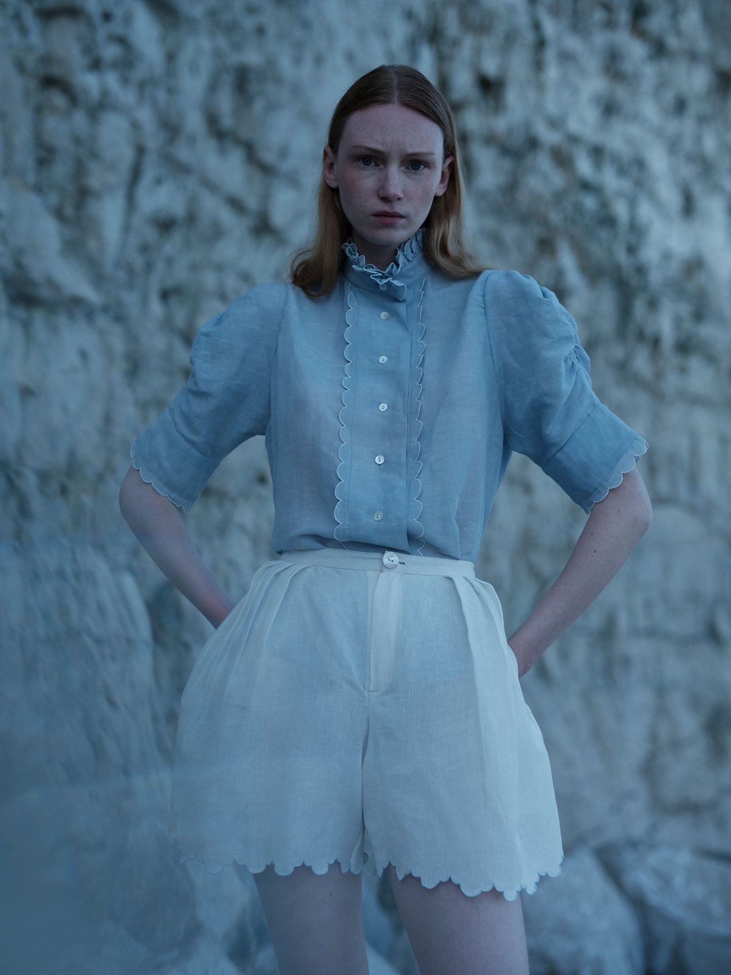 Vita Blouse - Jacobean Scallops - Grey – Thierry Colson