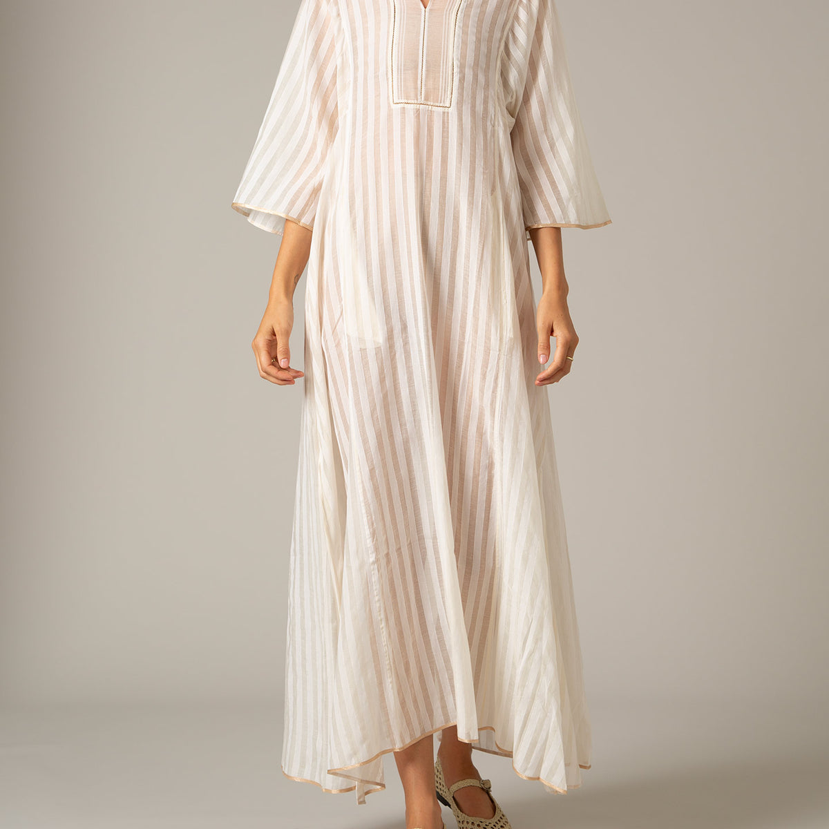 Rachel long Kaftan & Slip Dress - Delphi Chanderi - Ecru – Thierry Colson