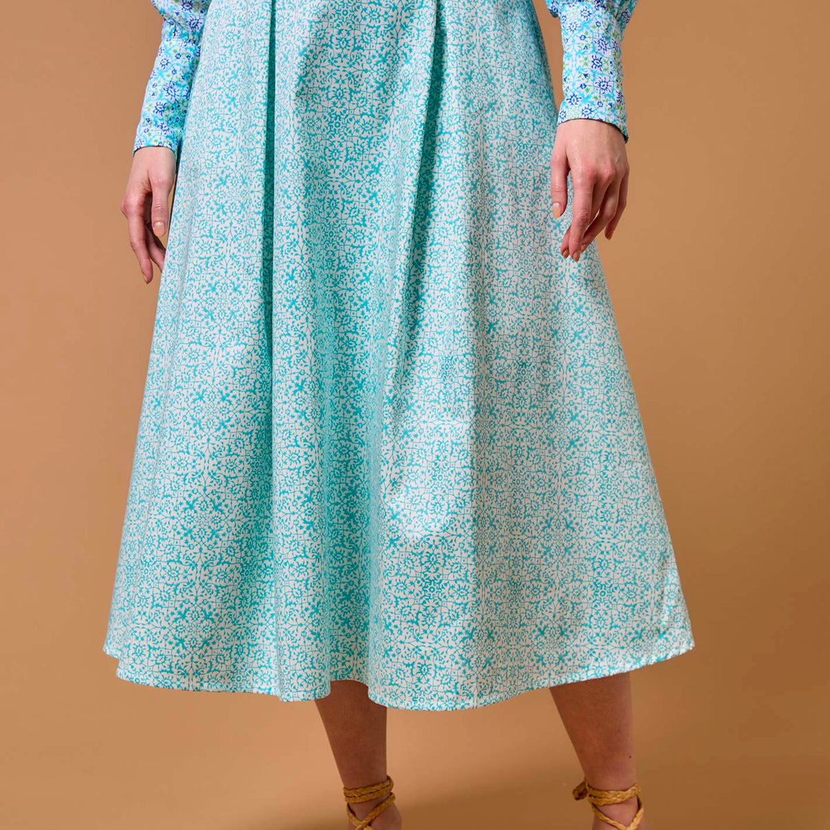 Wynona Turquoise Skirt - Mughal Blockprint - Thierry Colson