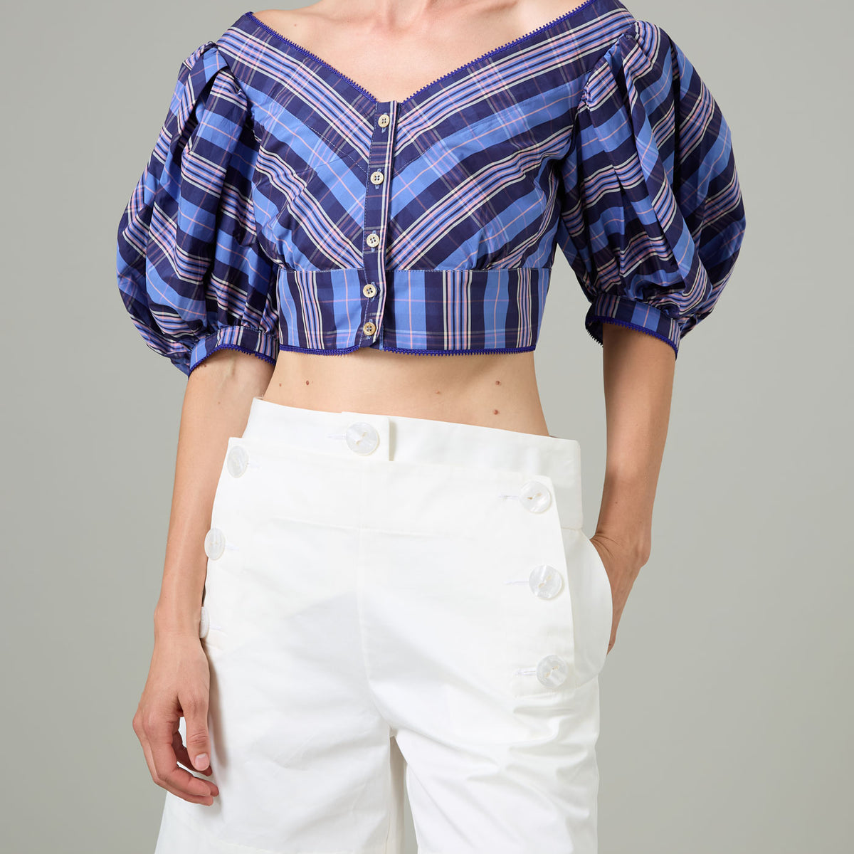 Clara Camisole - Victorian Check - Navy and Blue – Thierry Colson