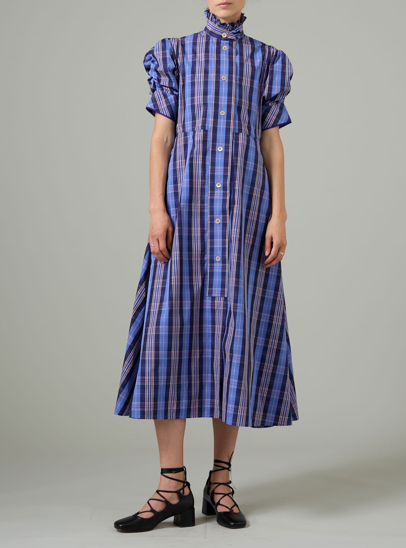 Venetia Dress - Victorian Check - Green and Pink – Thierry Colson