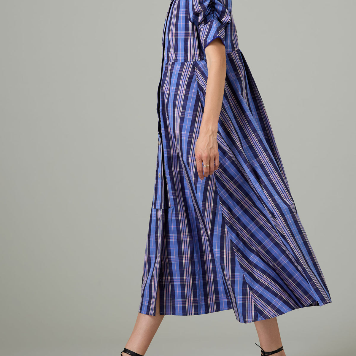 Venetia Dress - Victorian Check - Navy and Blue – Thierry Colson