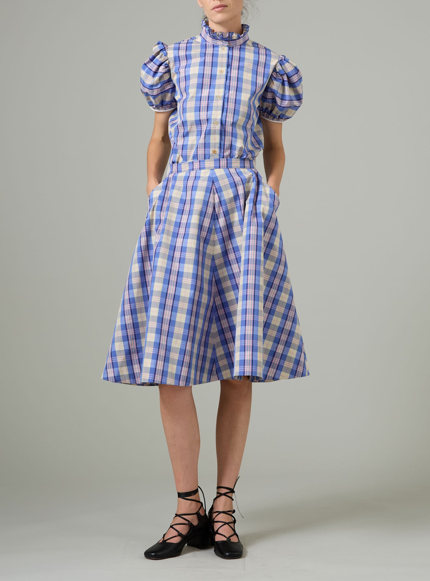 Vike Blouse - Victorian Check - Blue and Grey – Thierry Colson