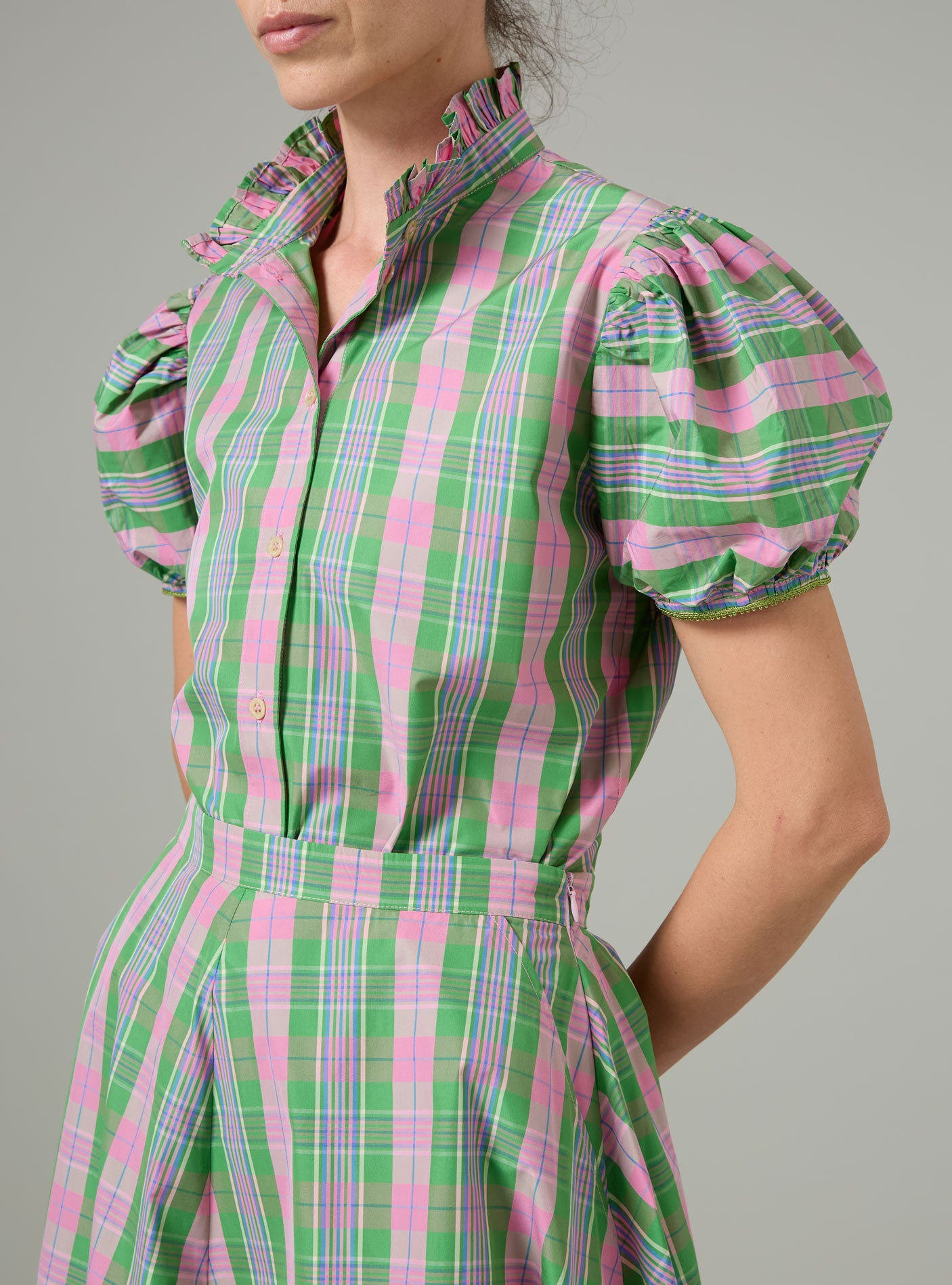 Vita Blouse - Victorian Check - Navy and Blue – Thierry Colson