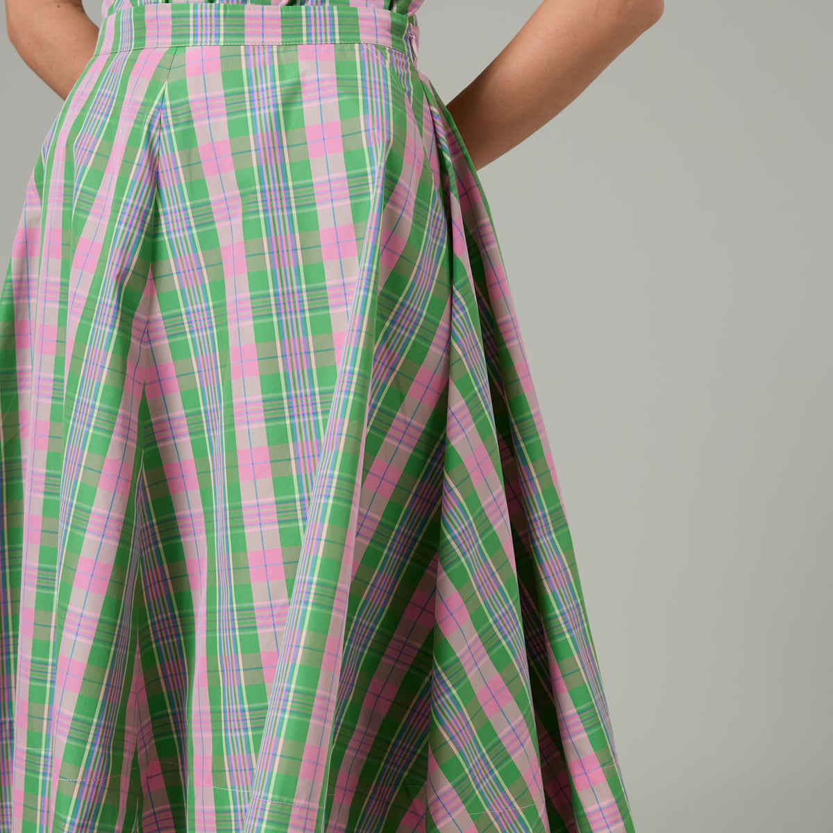 Ikat Skirt - Victorian Check - Green and Pink – Thierry Colson