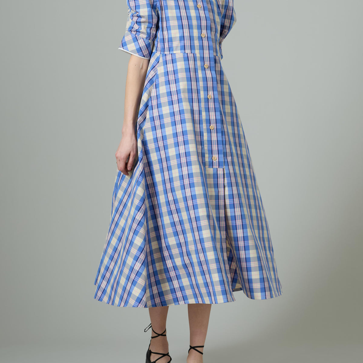 Venetia Dress - Victorian Check - Blue and Grey – Thierry Colson