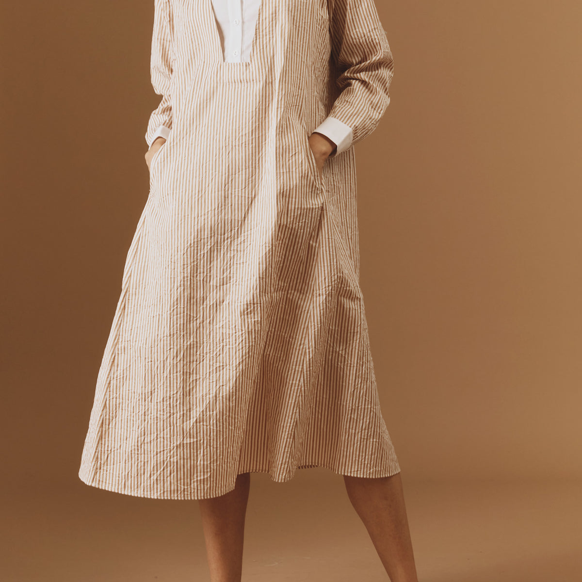 Victoria Midi Crinkle satin Cappuccino Kaftan by Thierry Colson