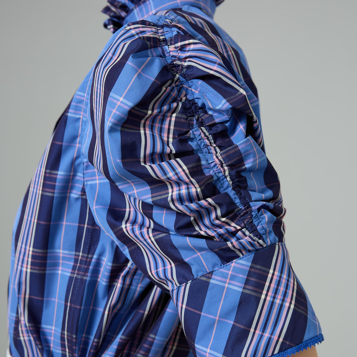Vita Blouse - Victorian Check - Navy and Blue – Thierry Colson