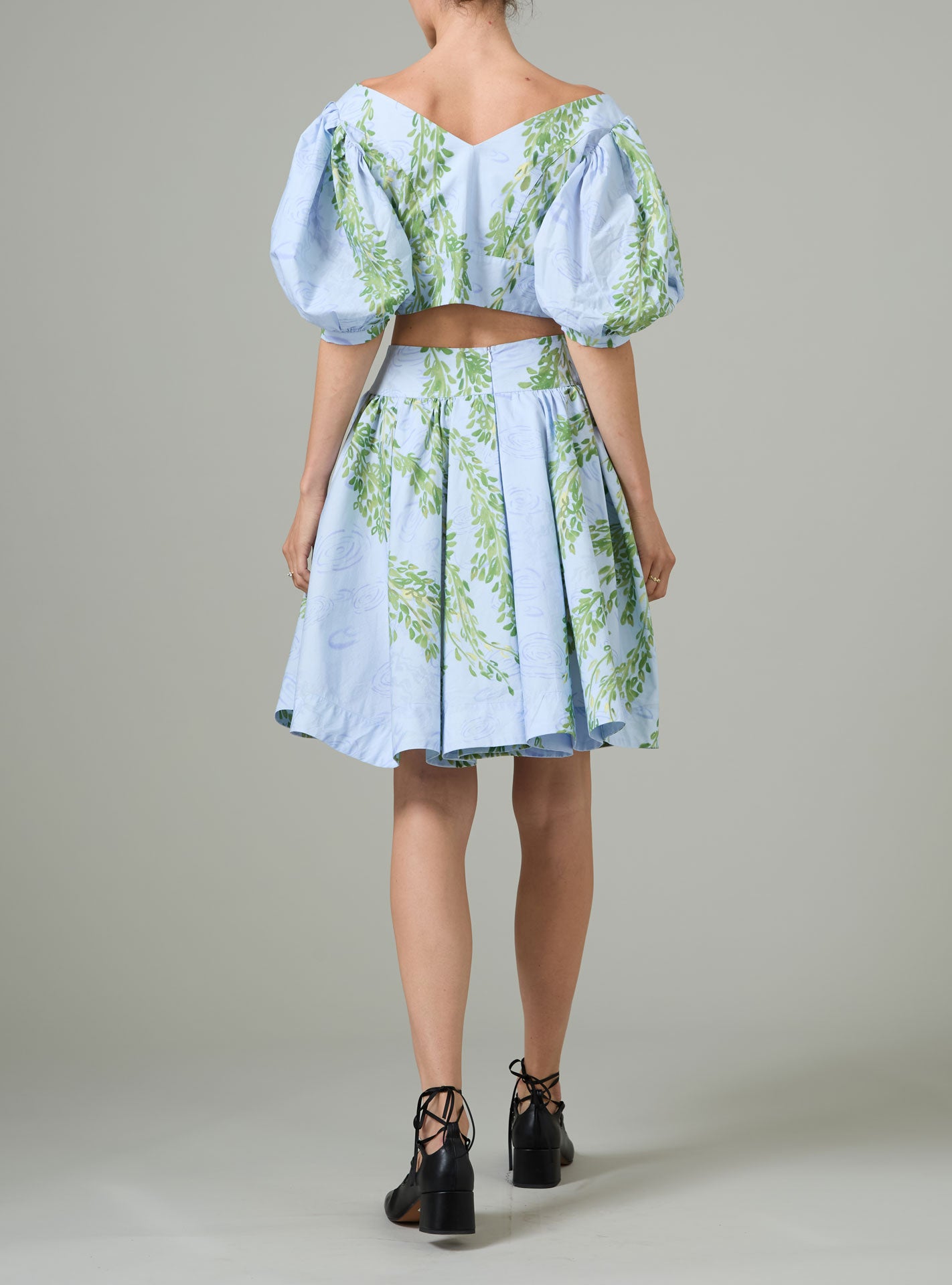 Venetia Dress - Weeping Willow Print Poplin - Blue & Green – Thierry Colson