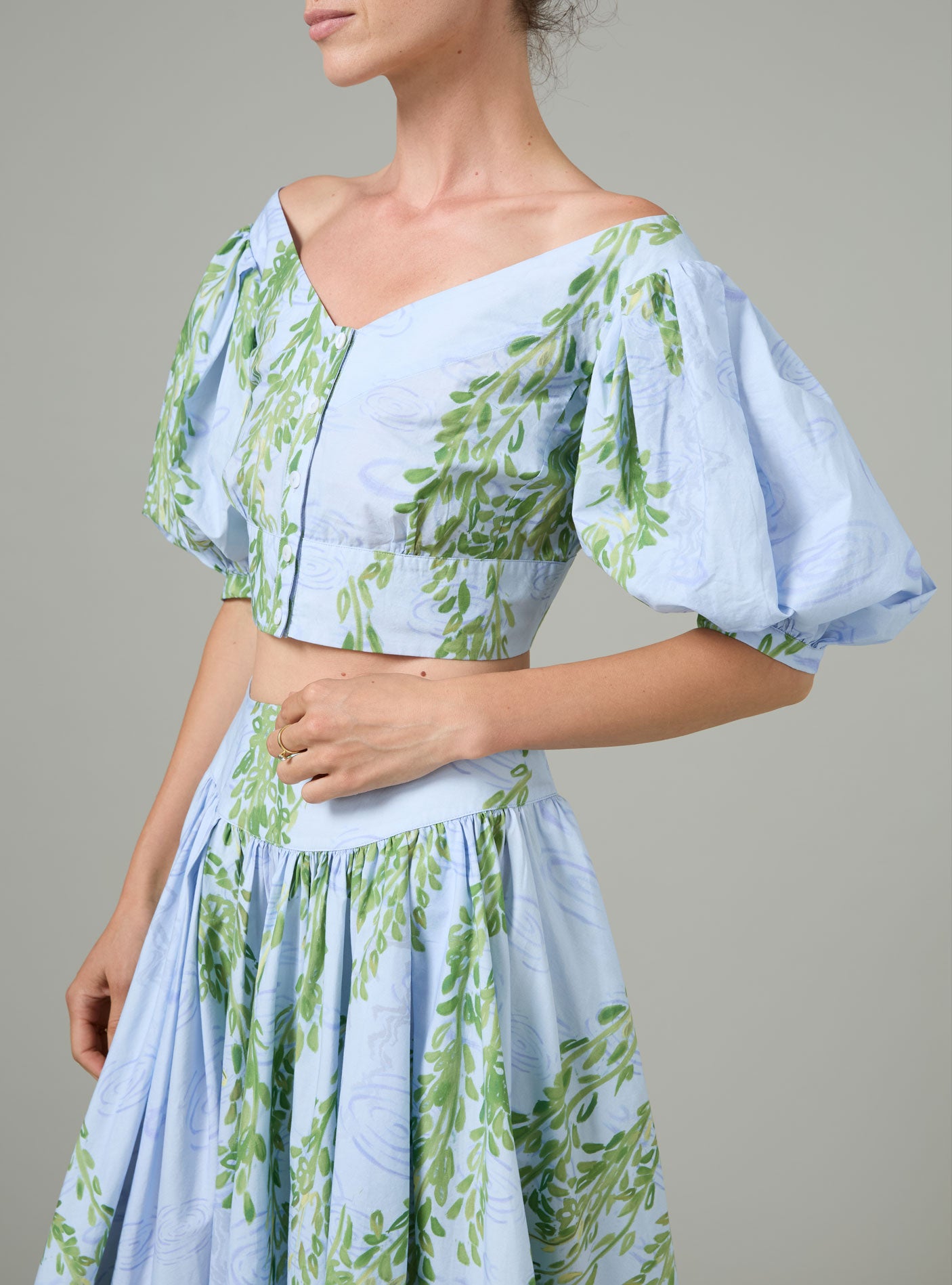 Venetia Dress - Weeping Willow Print Poplin - Blue & Green – Thierry Colson