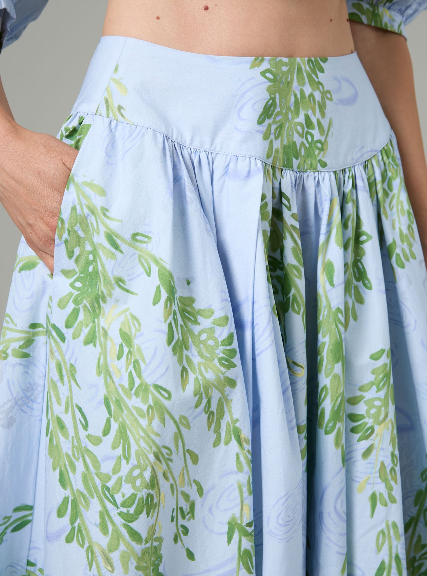 Venetia Dress - Weeping Willow Print Poplin - Blue & Green – Thierry Colson