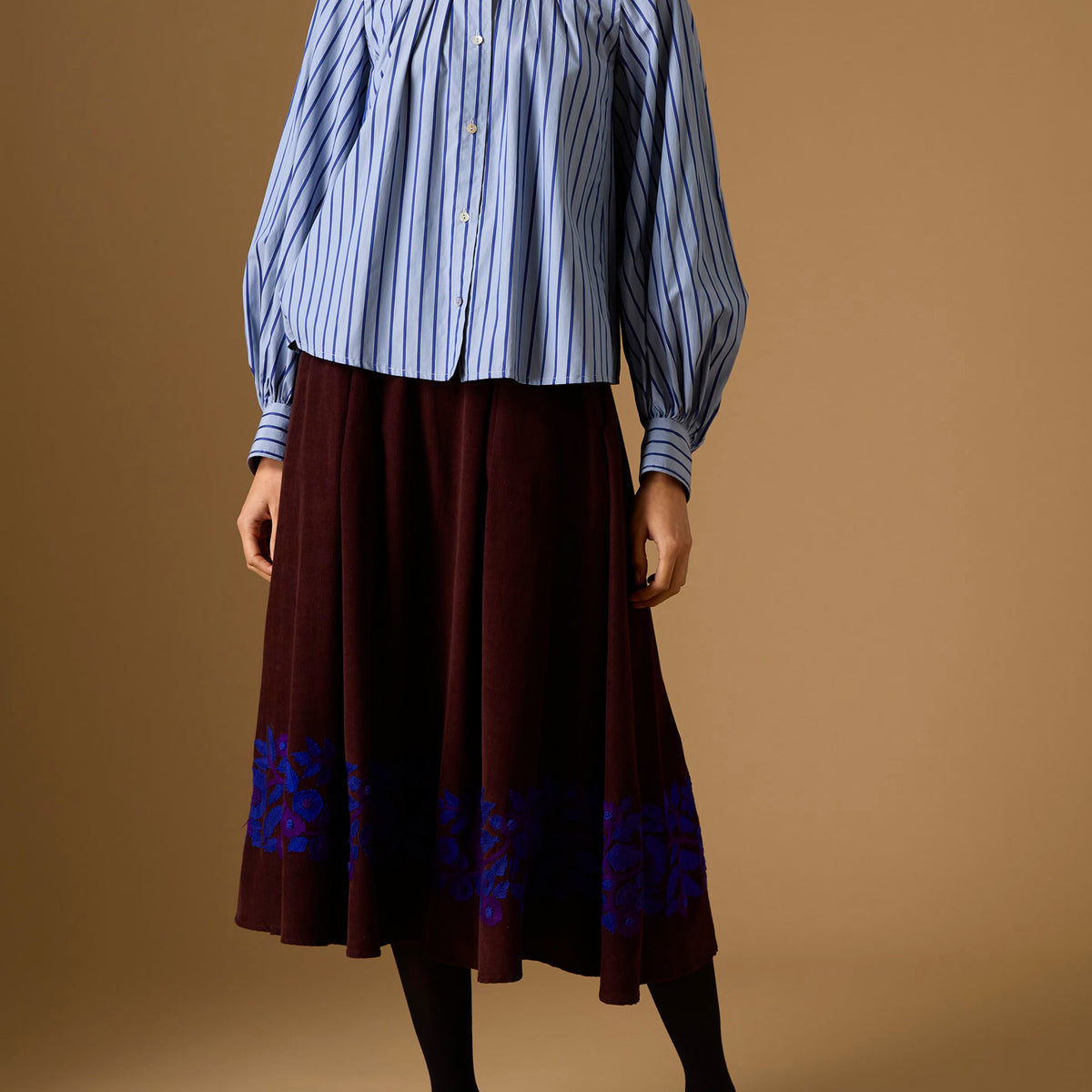 Yana County Grey Blue Stripes Blouse by Thierry Colson