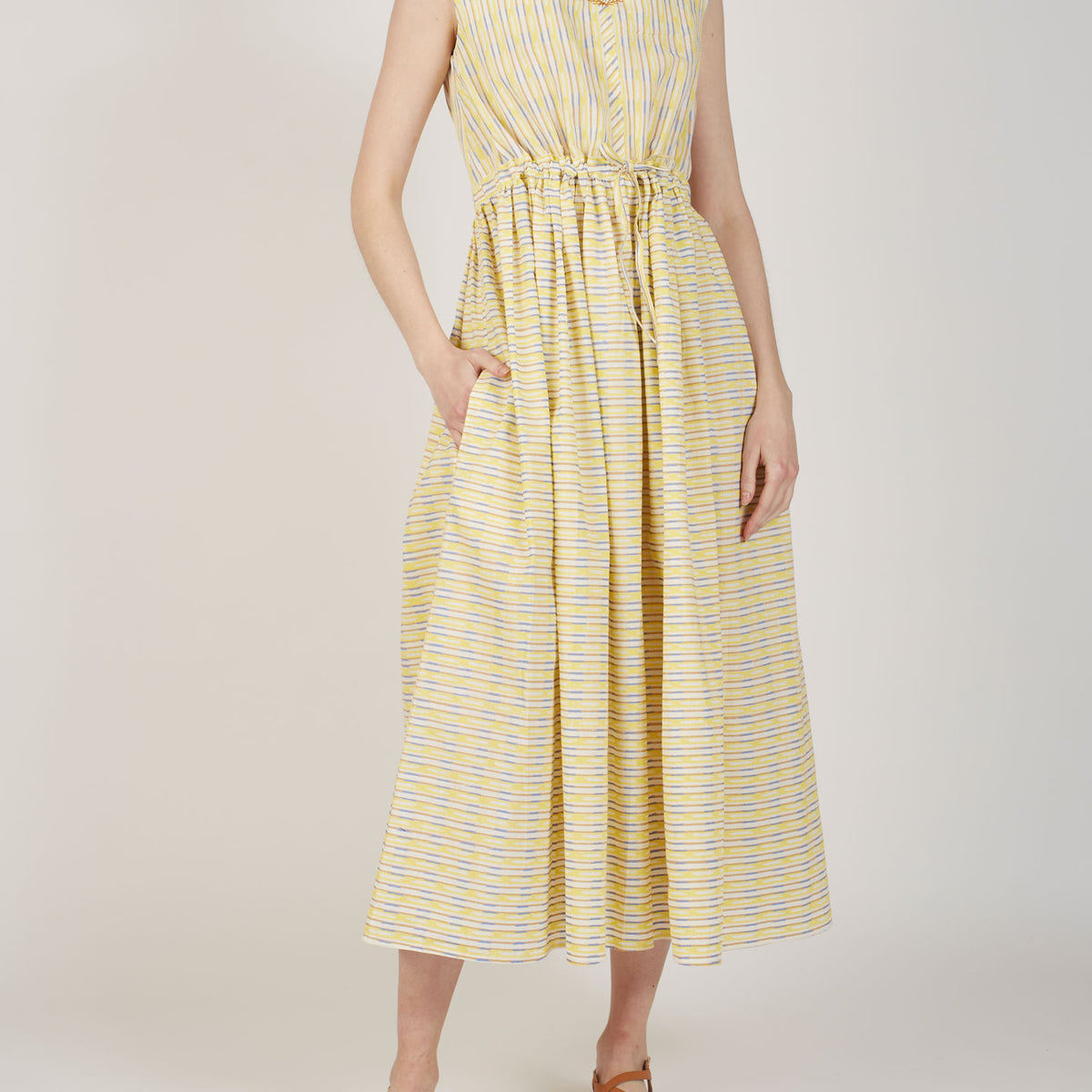 Valeria Dress - Ikat Stripes - Yellow & Sand beige – Thierry Colson