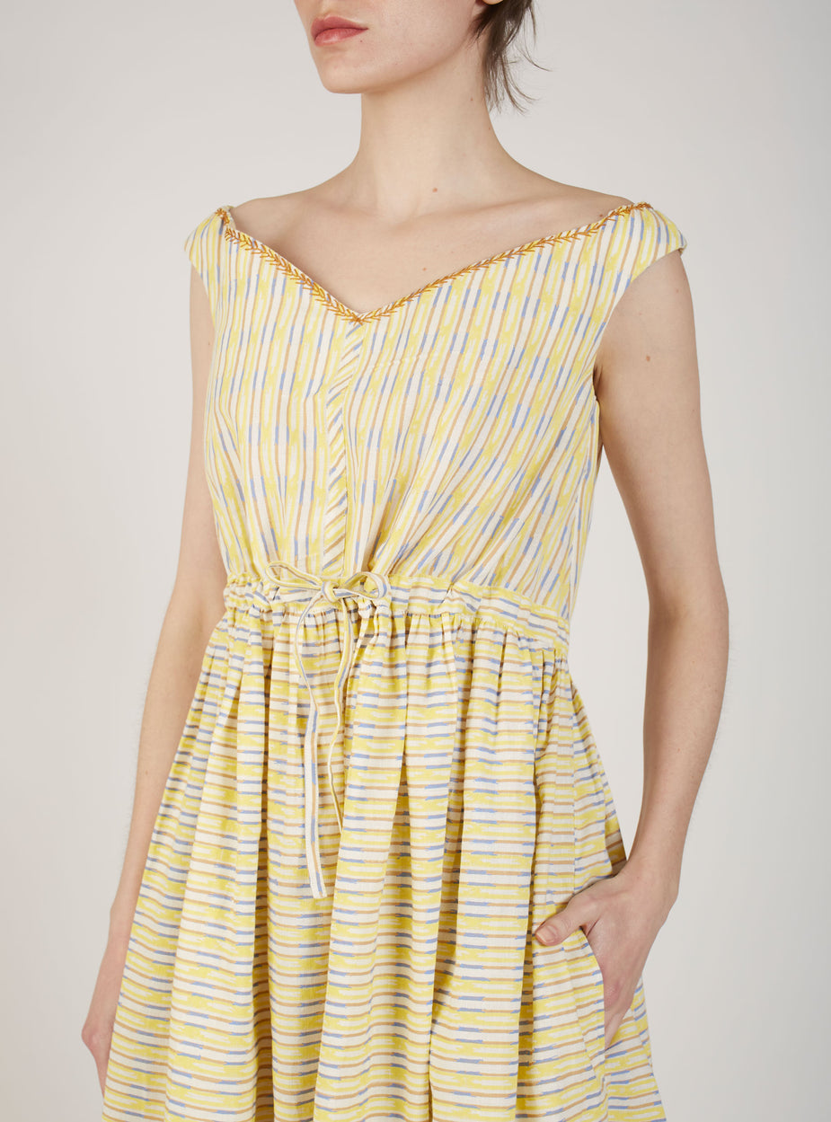 Valeria Dress - Ikat Stripes - Yellow & Sand beige – Thierry Colson